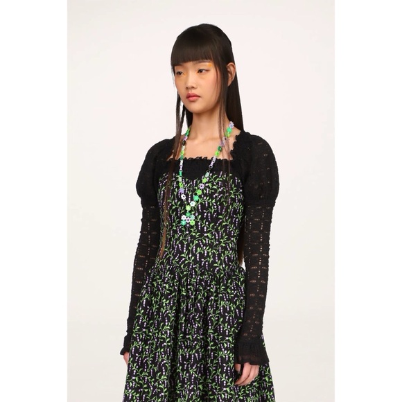 Anna Sui | Tops | Anna Sui Pucker Flower Lace Puff Sleeve Top Black ...